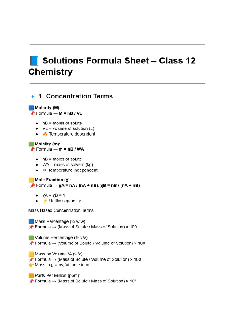 Class 12 Chemistry Solutions Guide | PDF