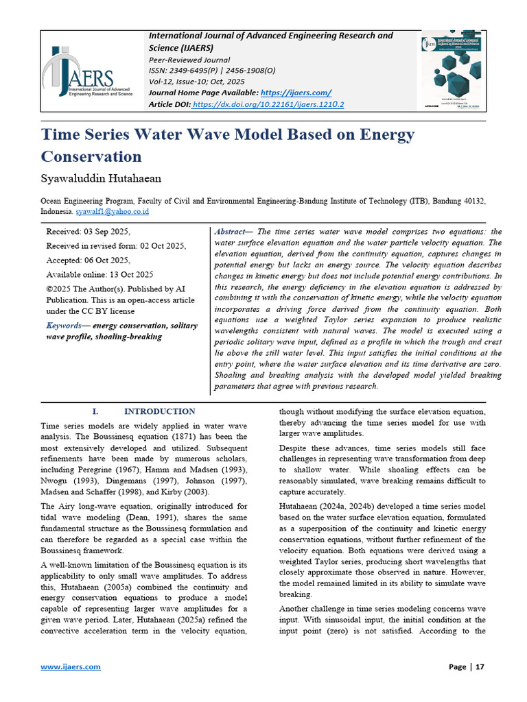 Time Series Water Wave Model Based On Energy Conservation | PDF | Waves ...