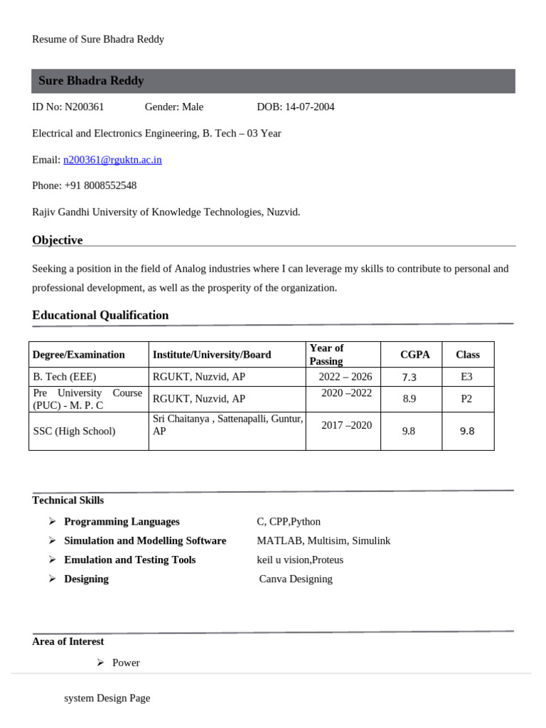 Sure Bhadra Reddy Resume | PDF | Computing | Computer Engineering