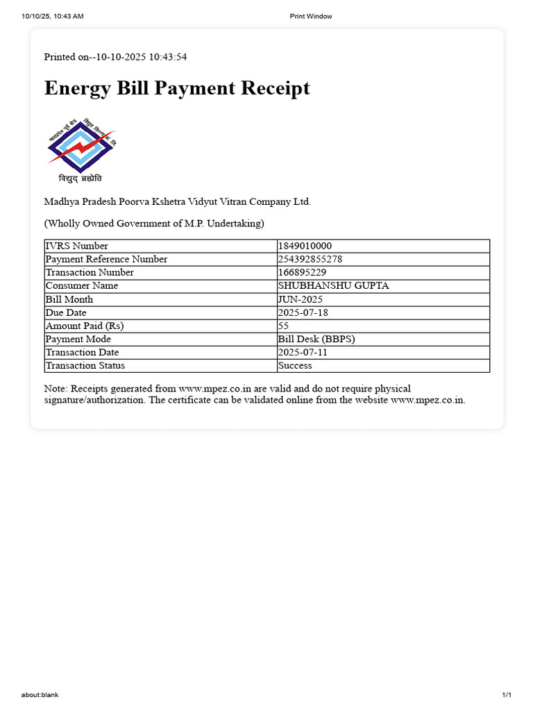 June 2025 Payment Receipt | PDF