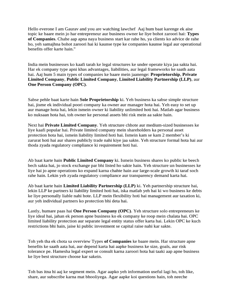 Types of Companies Script | PDF | Corporate Jargon | Business Law