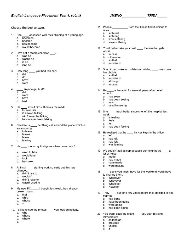 English Placement Test for 1st Grade | PDF | Chess Theory | Chess