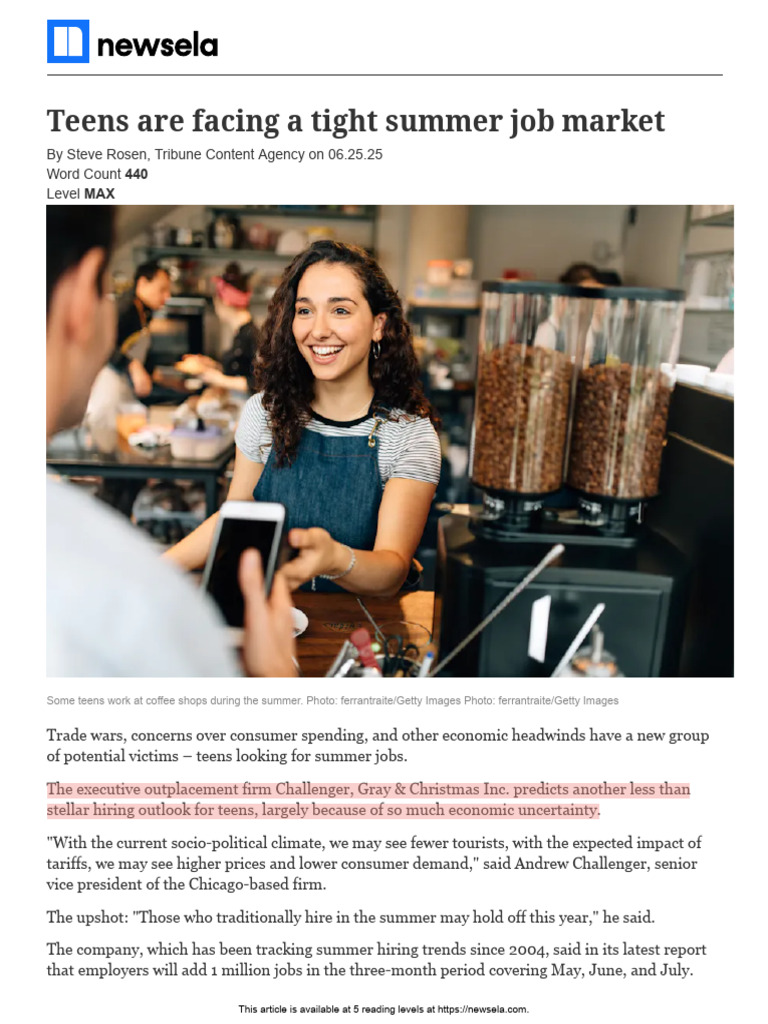 Tight Summer Job Market 2001052464 Article Only | PDF | Employment ...