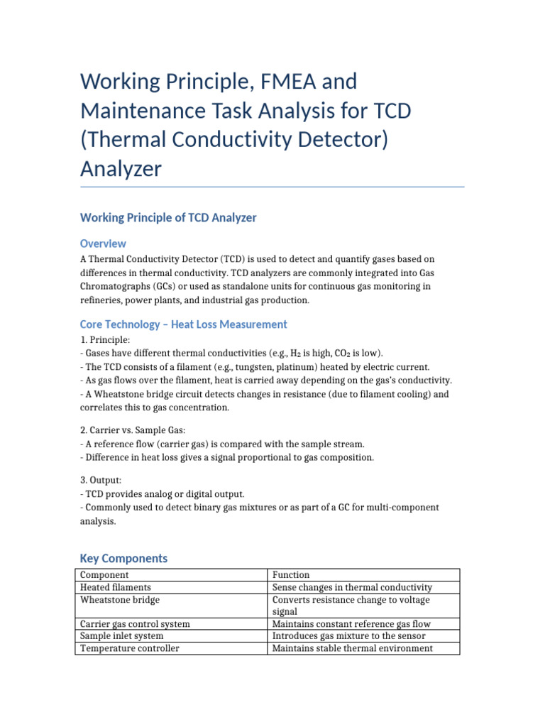 TCD Analyzer: Principles and Maintenance | PDF | Gas Chromatography ...