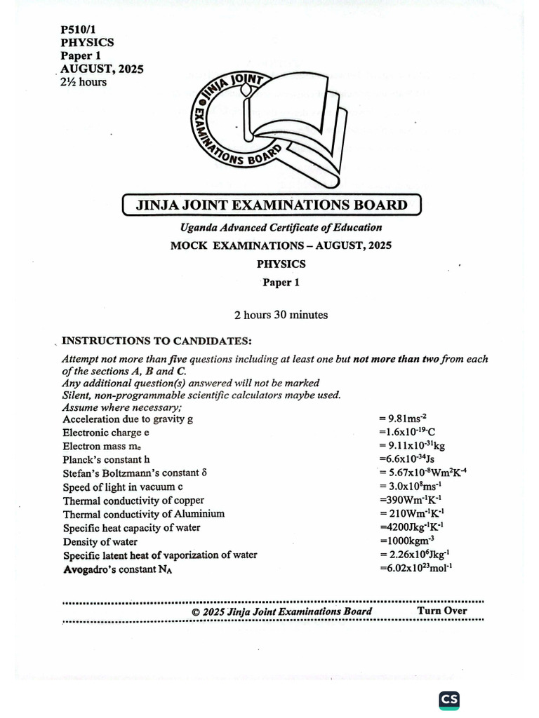 Jjeb 2025 Uace Phy 1 | PDF