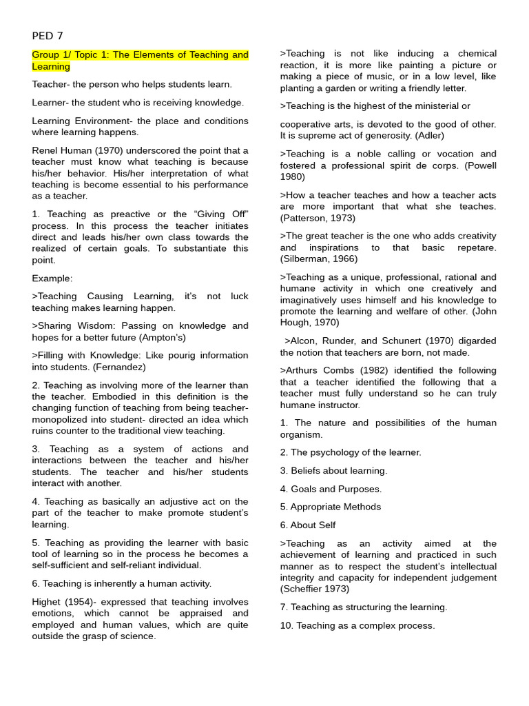 Ped 7 Notes | PDF | Learning | Knowledge