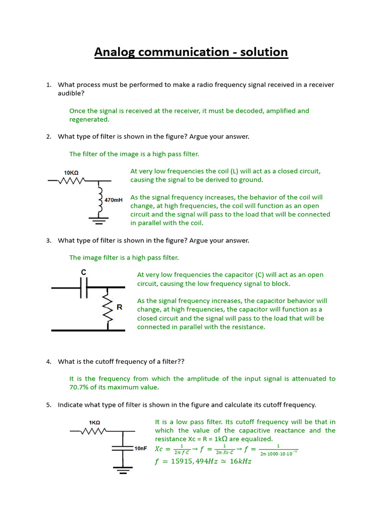 Analog Communication Solutions Explained | PDF | Electronic Filter ...