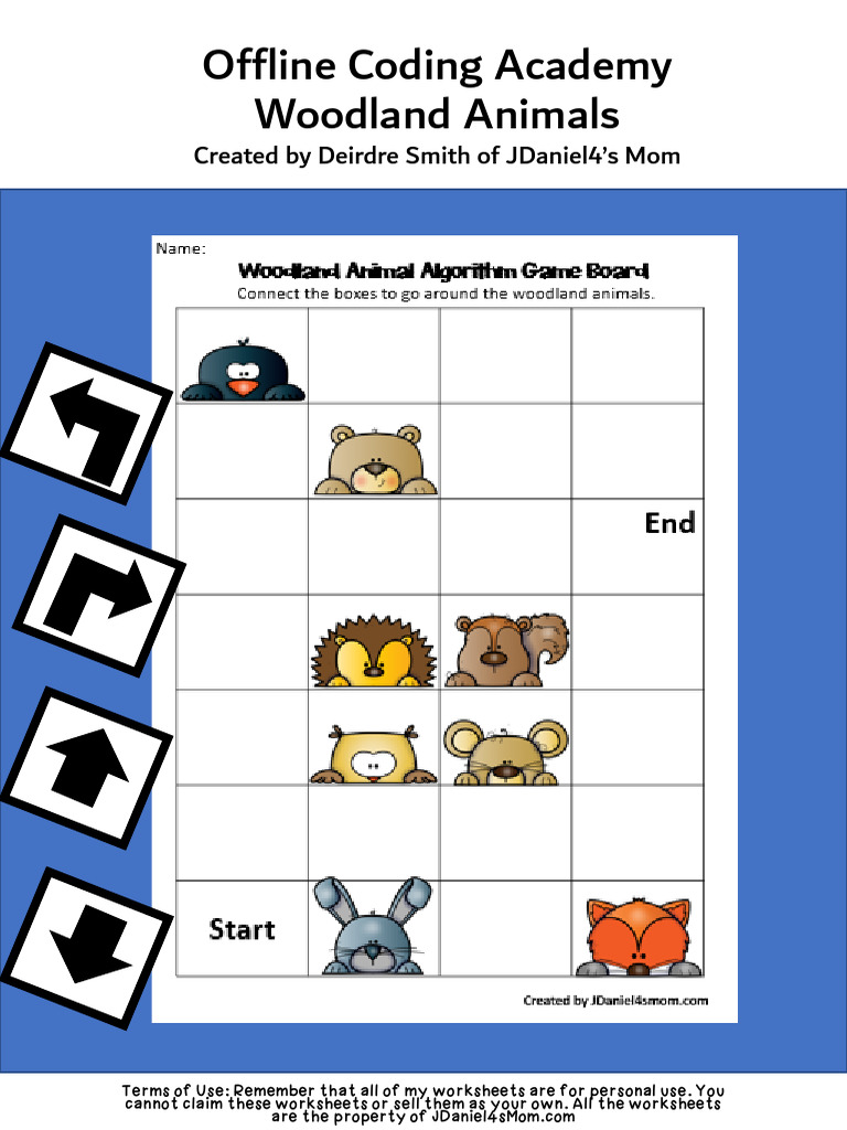Offline Coding Academy Woodland Animal Algorithm Game Boards | PDF ...