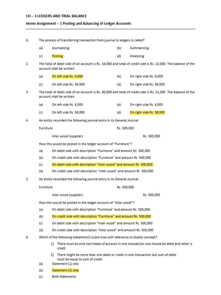 CH - 3 Ha - 1 Ledgers and Trial Balance | PDF | Debits And Credits ...