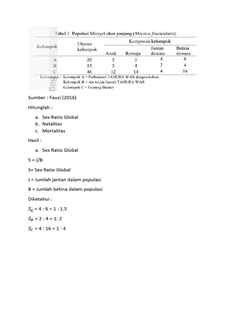 Contoh Perhitungan Parameter Demografi (Pertemuan 14) | PDF