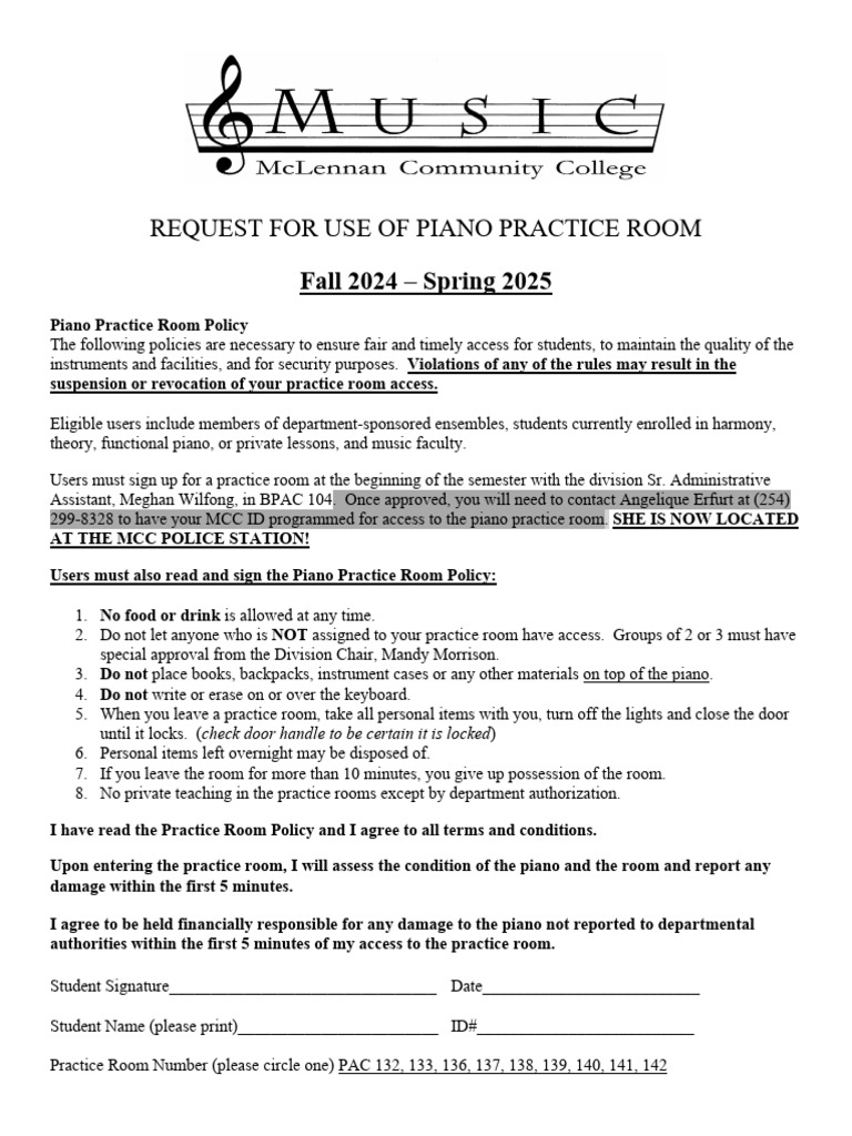Piano Practice Room Policy 24 25 | PDF