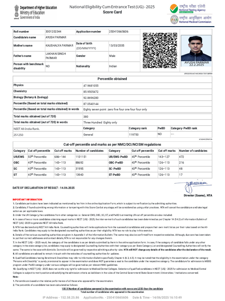 Neet Result | PDF | Tests | Higher Education