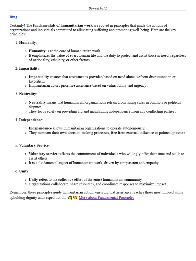 Key Principles of Humanitarian Work | PDF