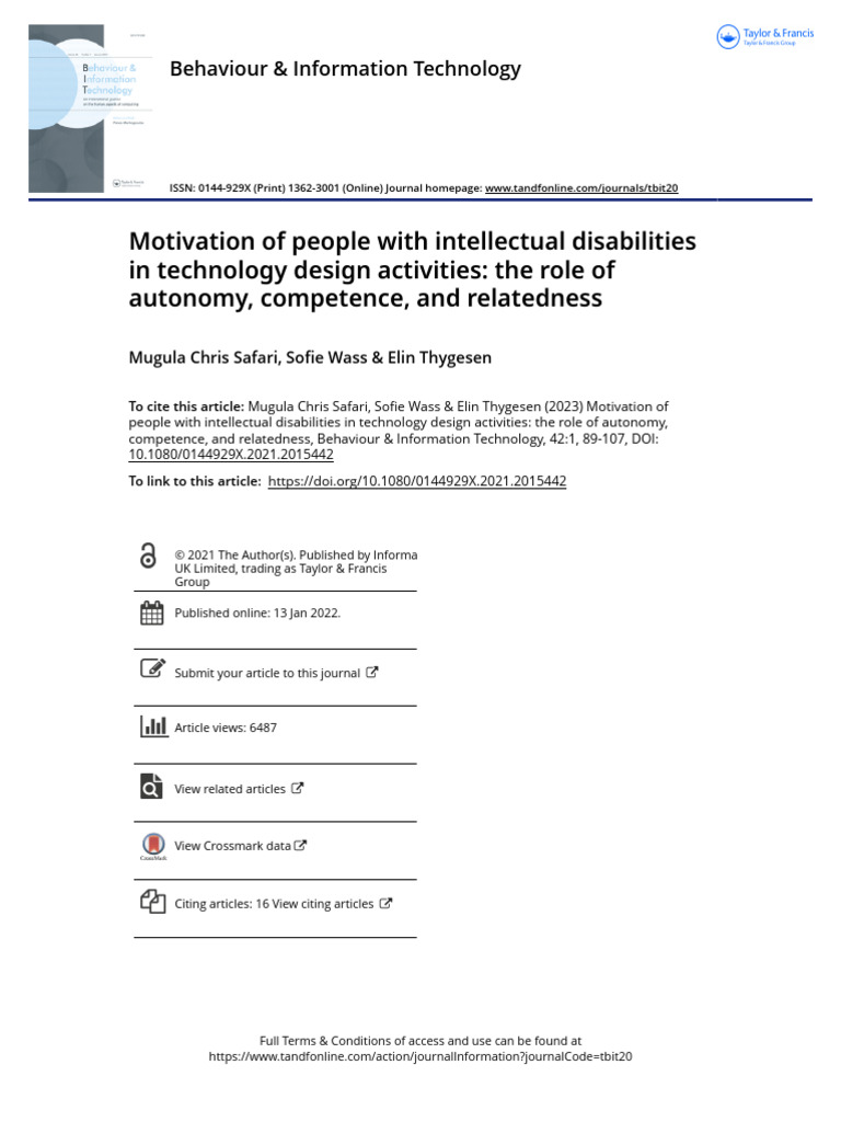 Motivation of People With Intellectual Disabilities in Technology ...