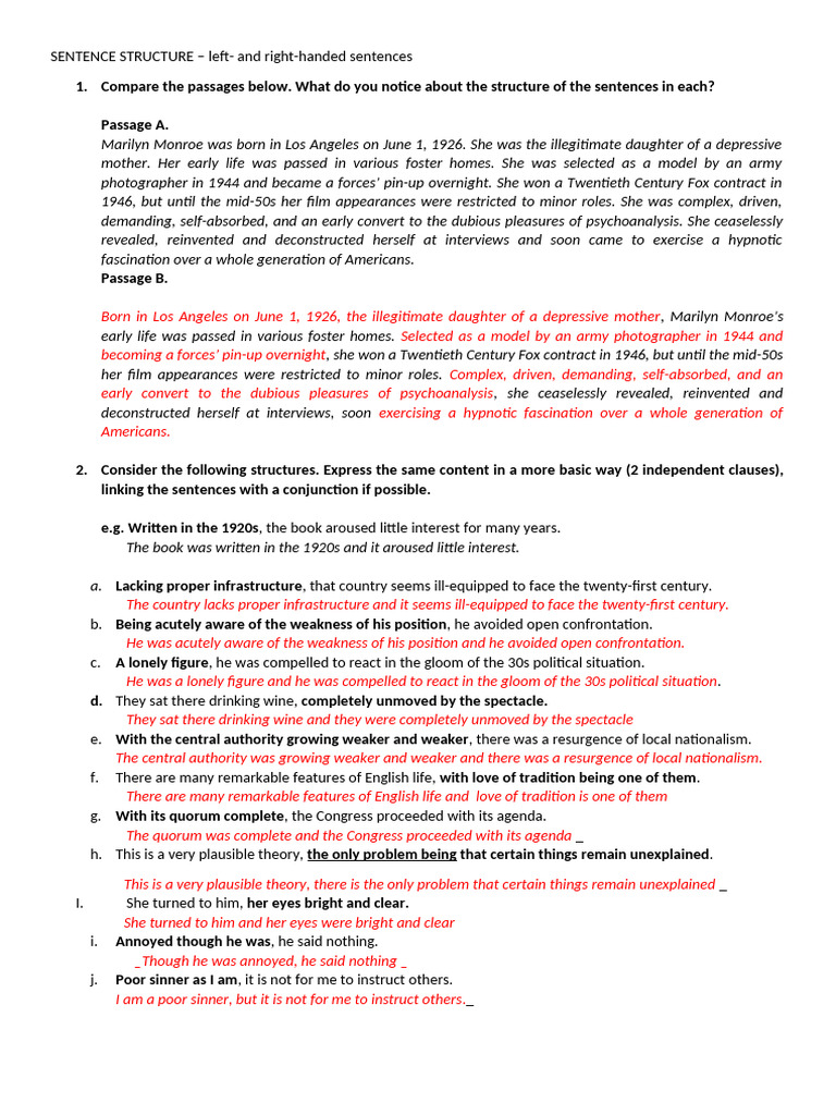 SENTENCE STRUCTURE - Left-And Righ-Hand Sentenc DONE (Vlada) | PDF