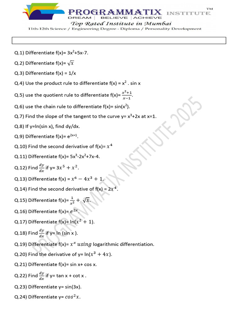 Basic Int-Differentiation Sums | PDF | Derivative | Calculus