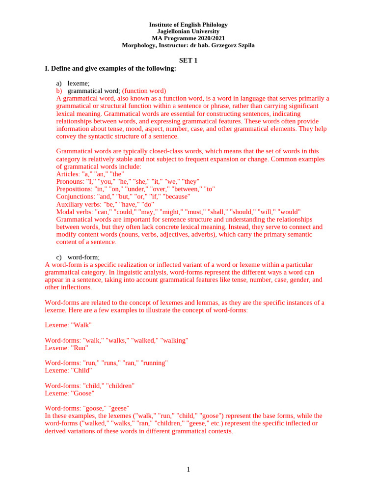 Morphology - Exercises 1 | PDF | Word | Morphology (Linguistics)