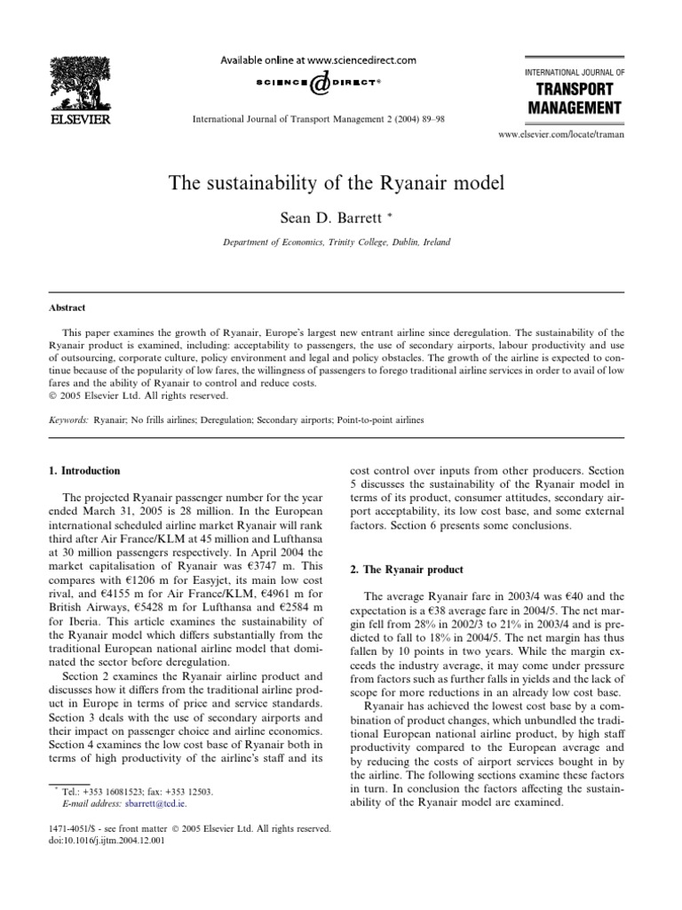 The Sustainability of the Ryanair Business Model: An Examination of ...