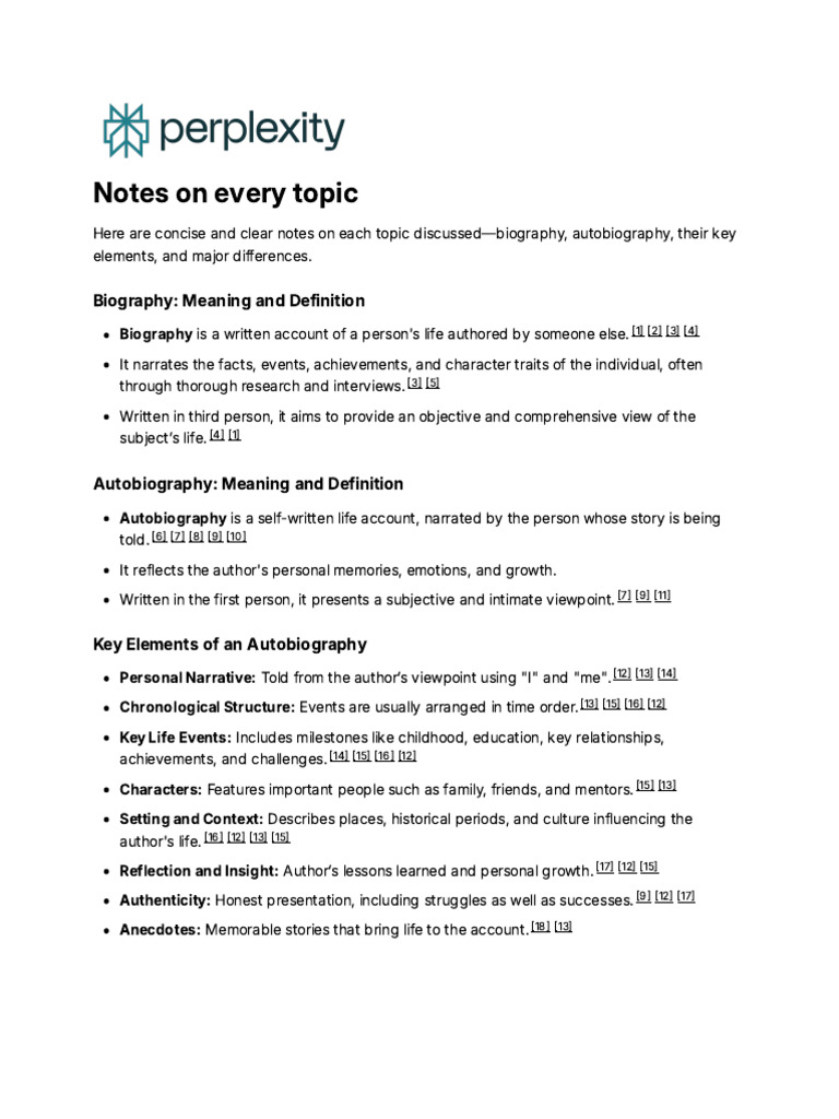 Biography and Autobiography Short Notes (Perplexity) | PDF | Biography ...