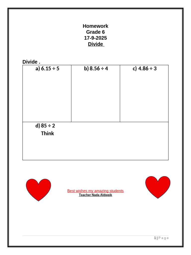 Homework Grade 6 Long Division | PDF