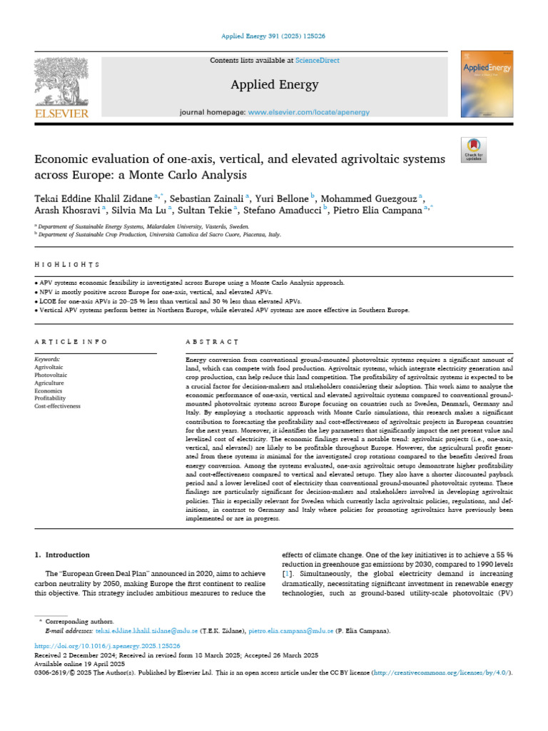 Economic Evaluation of One-Axis, Vertical, and Elevated Agrivoltaic ...