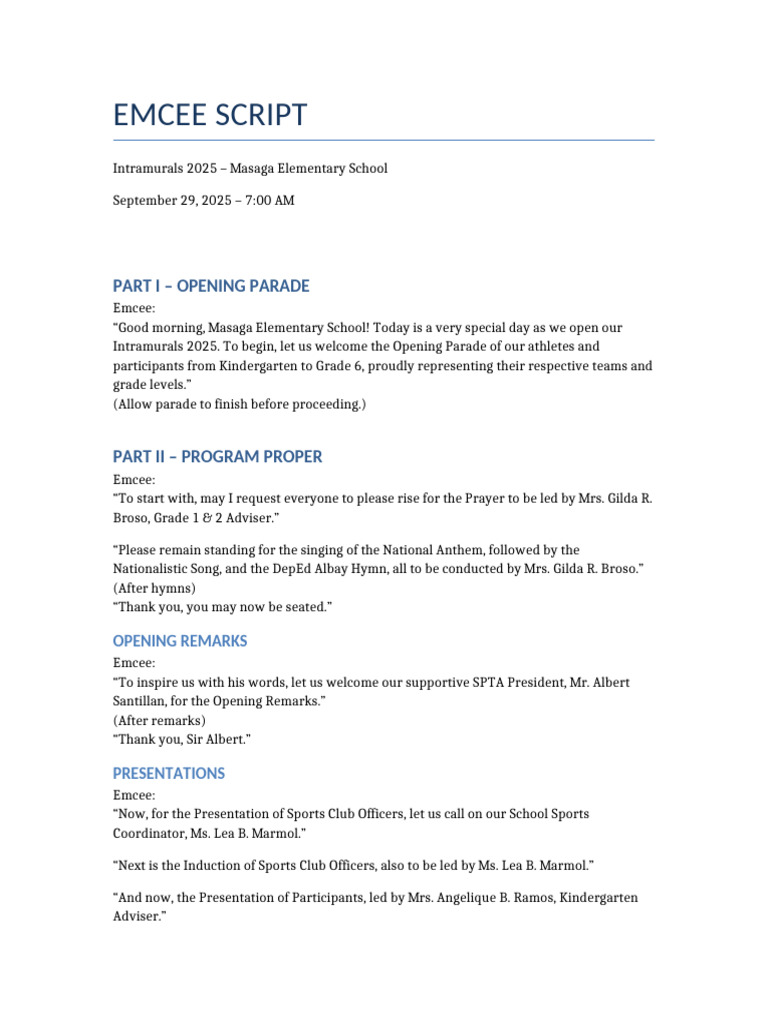 Intramurals 2025 Emcee Script V2 | PDF
