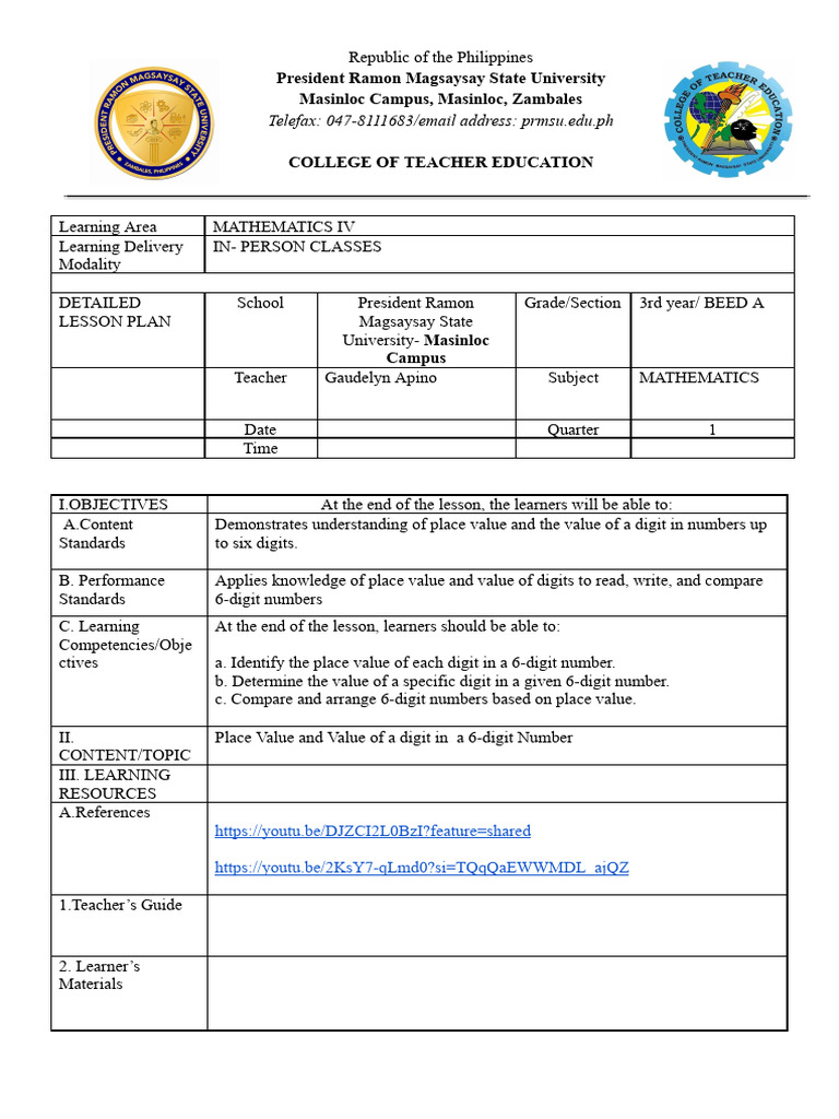 Mathematics Template | PDF | Numbers | Classroom