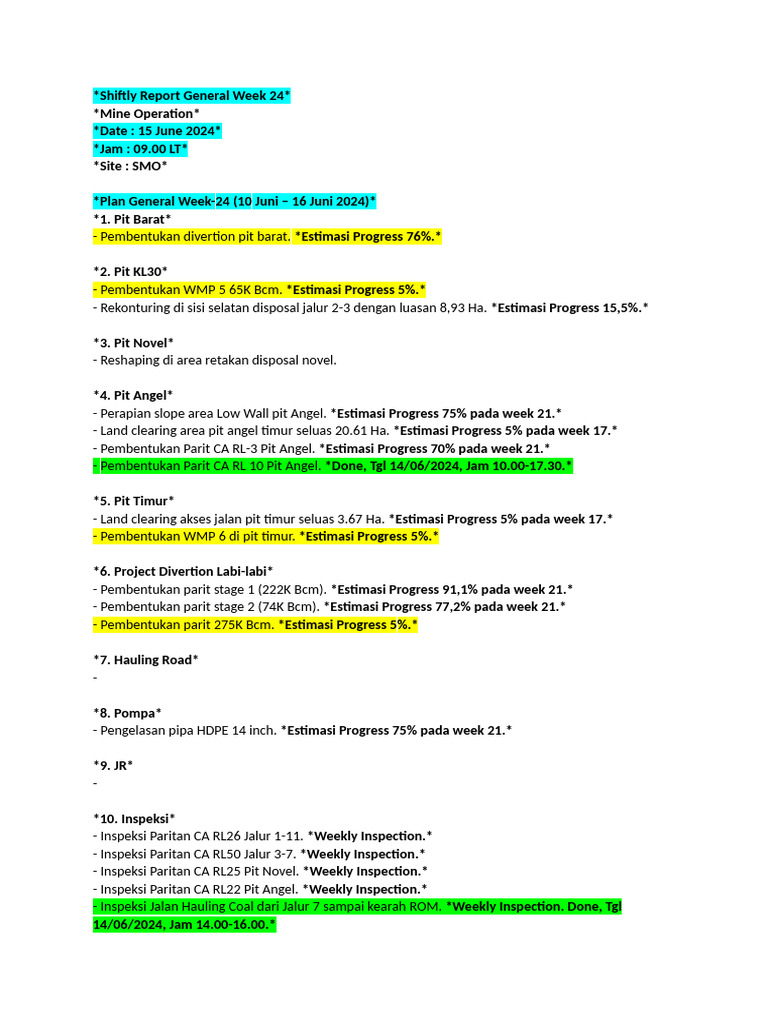 Shiftly Report General Week 21 | PDF