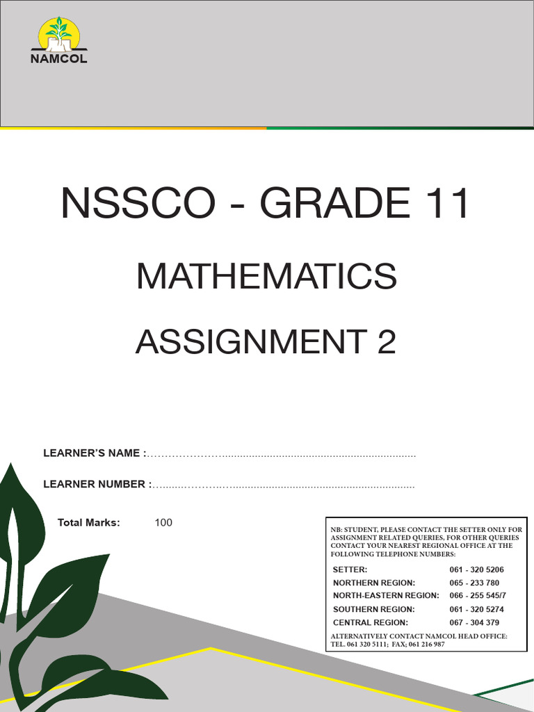 NAMCOL NSSCO Grade 11 Math Assignment | PDF | Logarithm | Mathematics