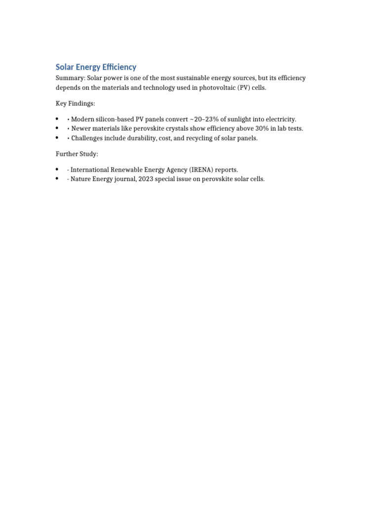 Solar Energy Efficiency | PDF