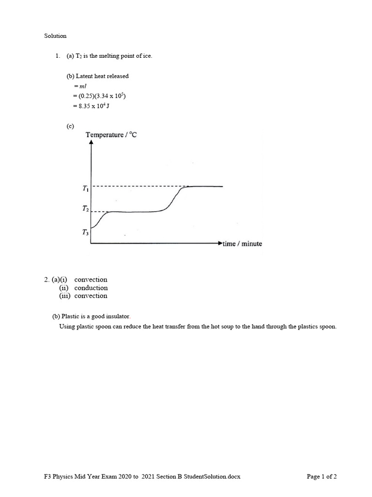 F3 Physics Mid Year Exam 2020 To 2021 Section B StudentSolution | PDF