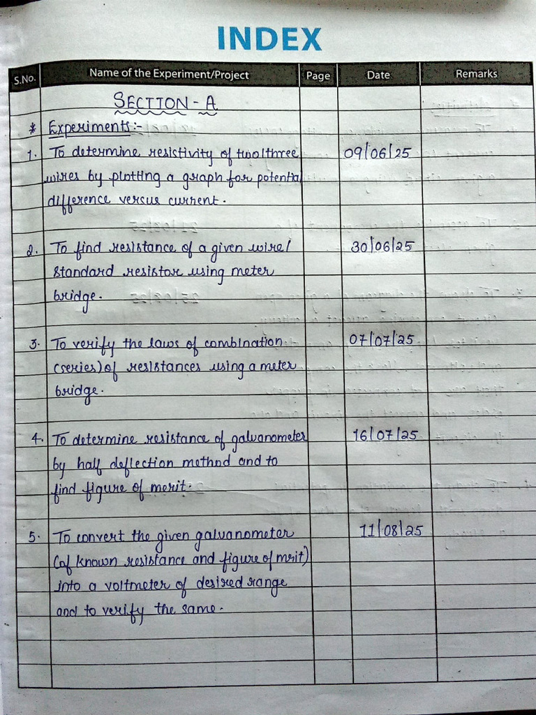 Physics Practicals 12th INDEX | PDF