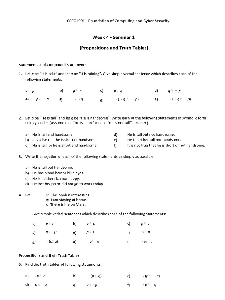 Propositions and Truth Tables Guide | PDF
