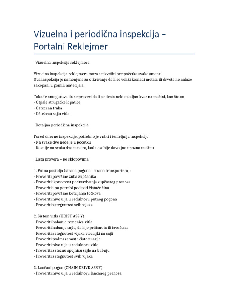 Vizuelna I Periodicna Inspekcija Reklejmera | PDF