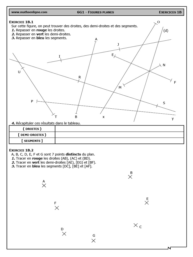 Exercices sur droites et segments | PDF