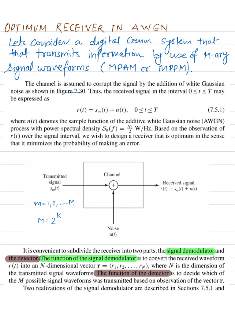 Optimum Receiver For Baseband Signals in AWGN | PDF ...