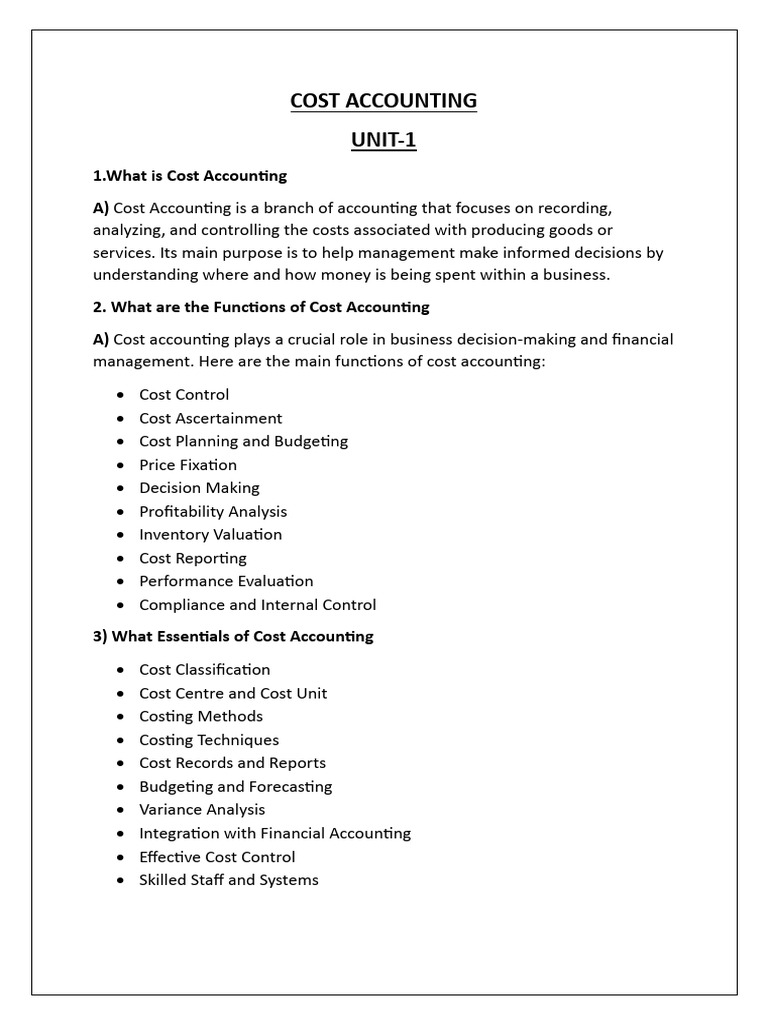 Cost Accounting 2m Unit-1 & 2 | PDF | Cost Accounting | Accounting