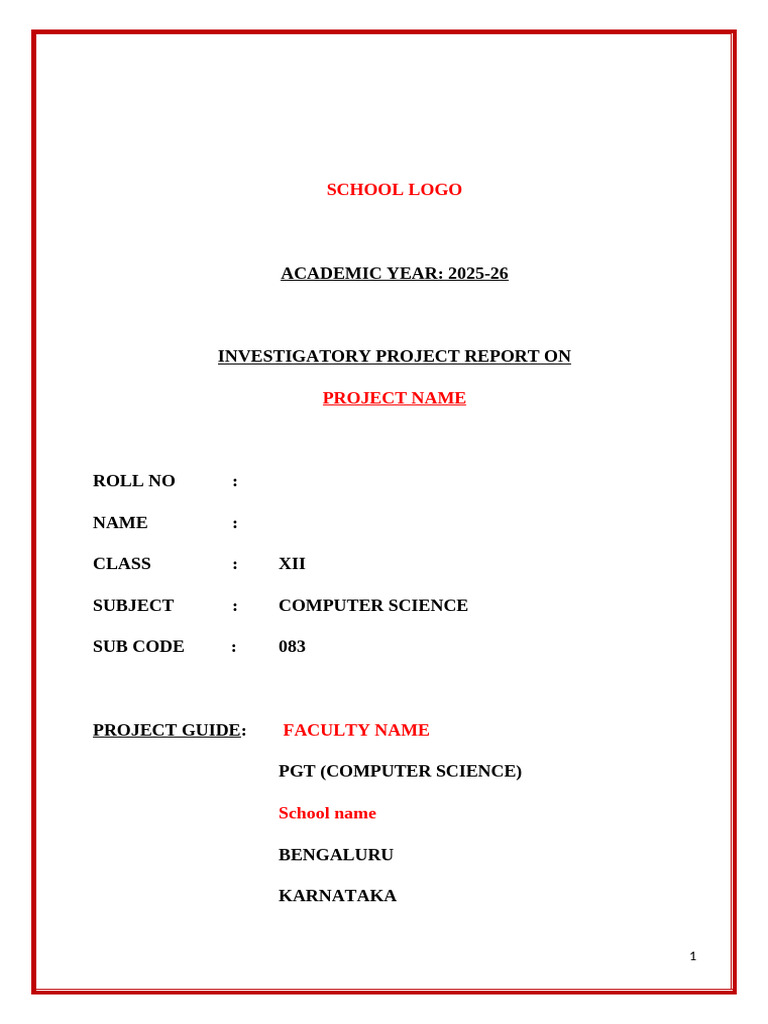 Investigatory Project Report Template_CS | PDF | My Sql | Databases