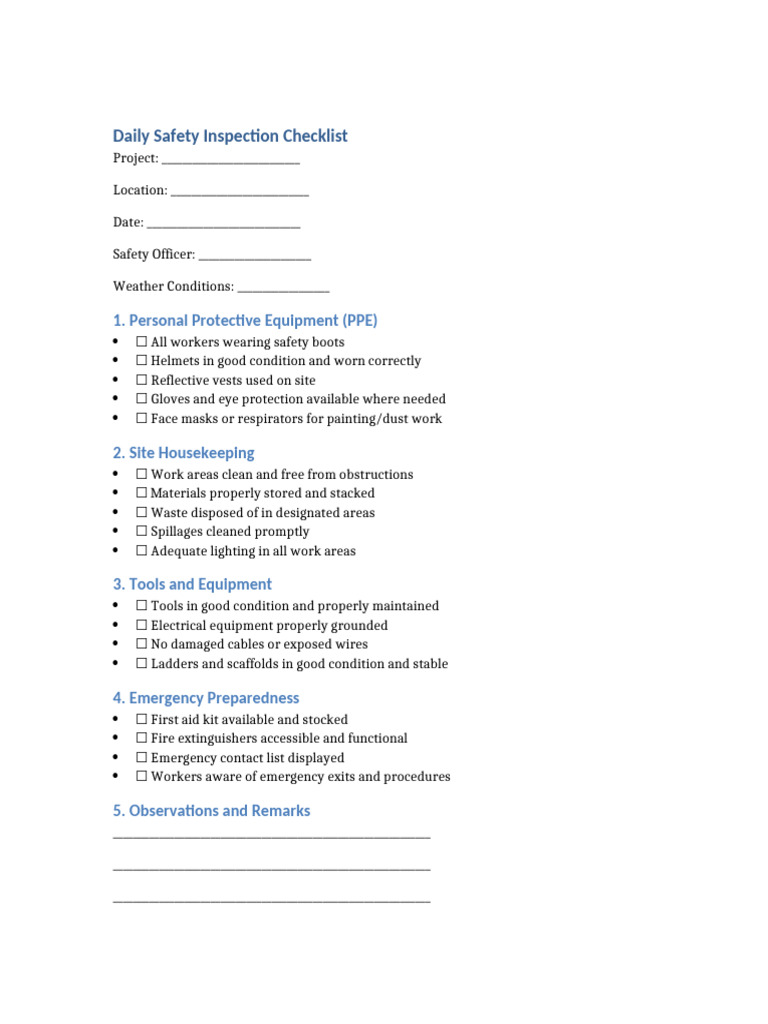Daily Safety Inspection Checklist | PDF