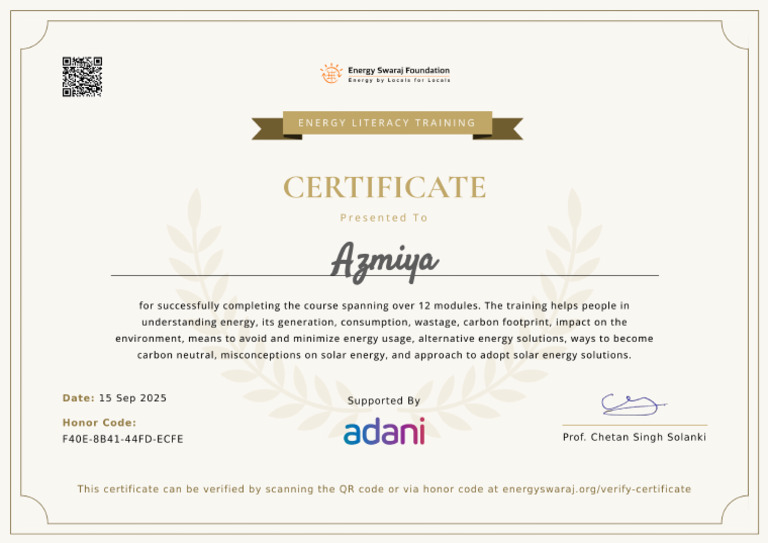 Energy Literacy Training Certificate | PDF