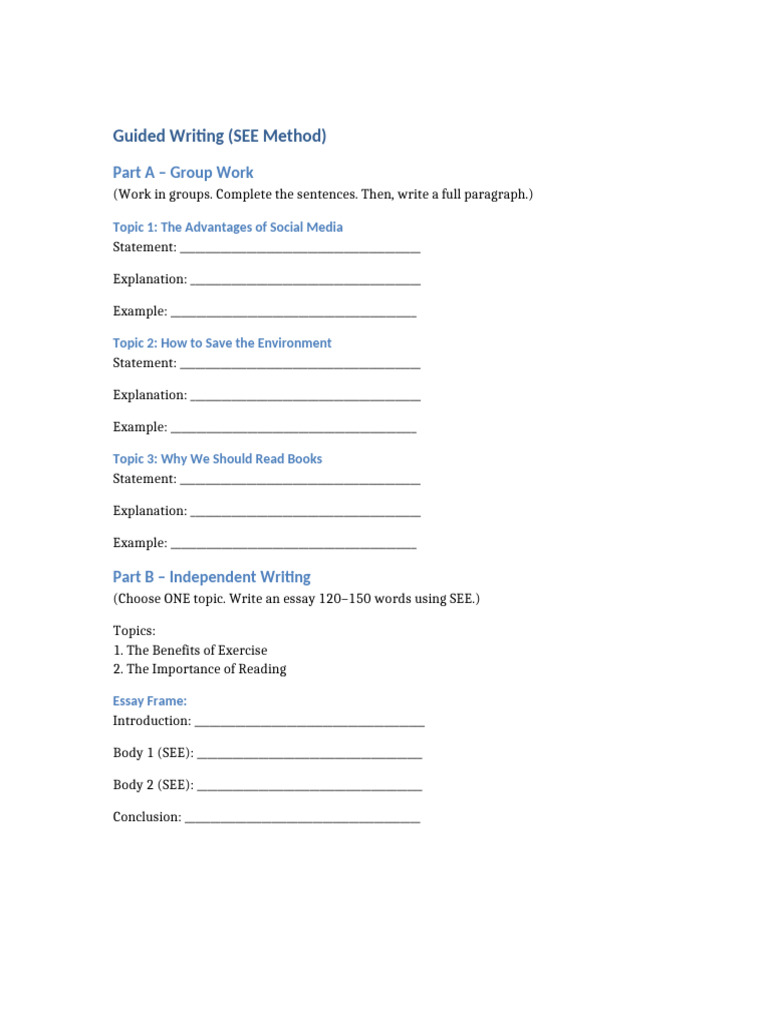 Guided Writing Worksheet | PDF | Reason | Essays