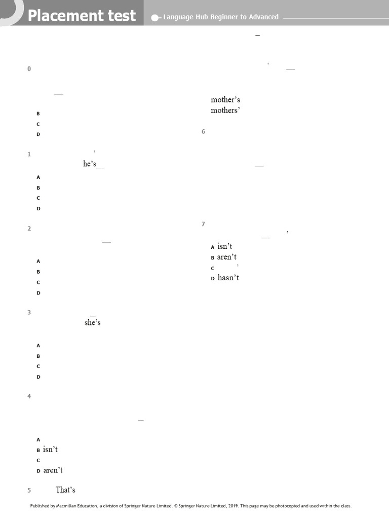English Language Placement Test | PDF