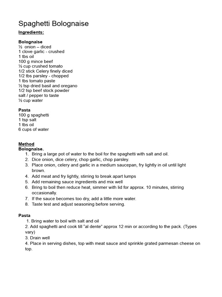Spaghetti Bolognaise | PDF