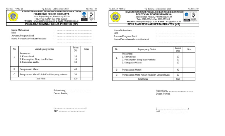 Form-12_Nilai_Seminar_KP | PDF