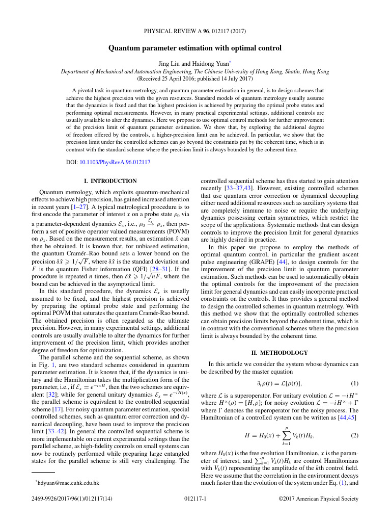 Liu and Yuan - 2017 - Quantum Parameter Estimation With Optimal Control ...
