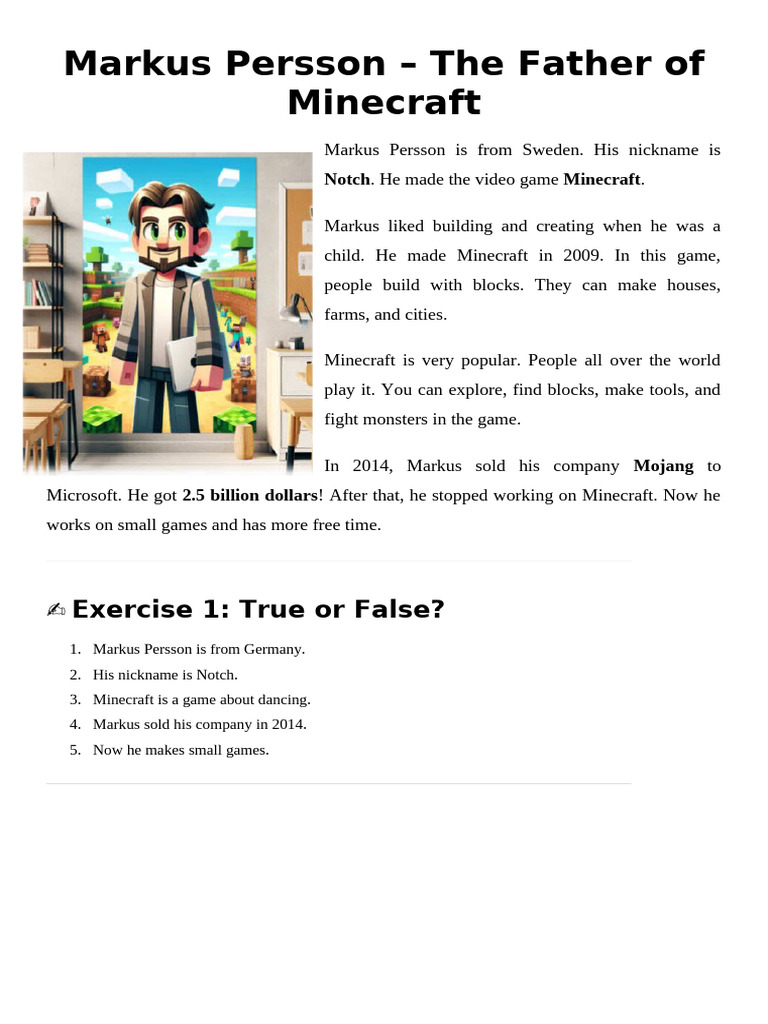Markus Persson: Creator of Minecraft | PDF | Minecraft