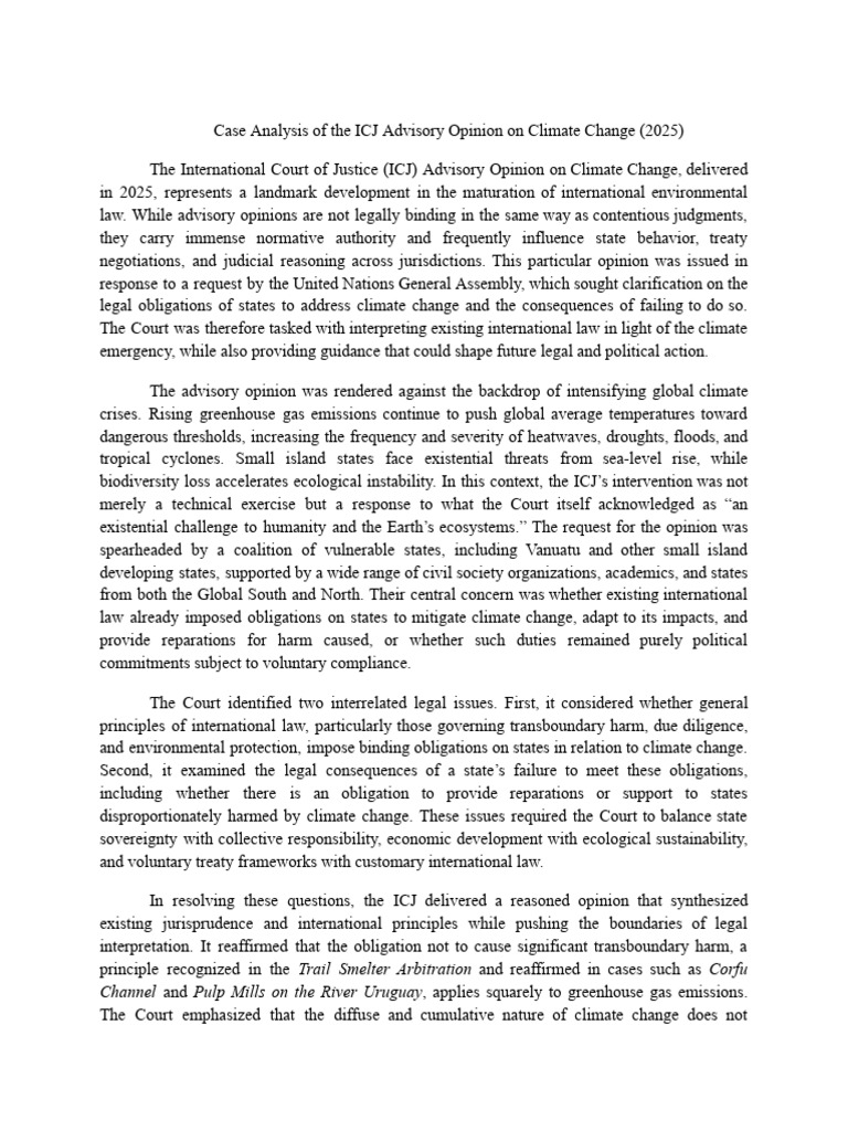 ICJ Case Analysis | PDF | International Law | Climate Change