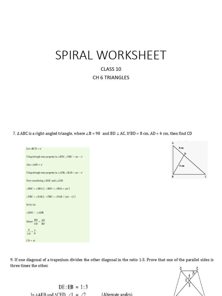 Spiral Worksheet CH 6 - Class 10 | PDF