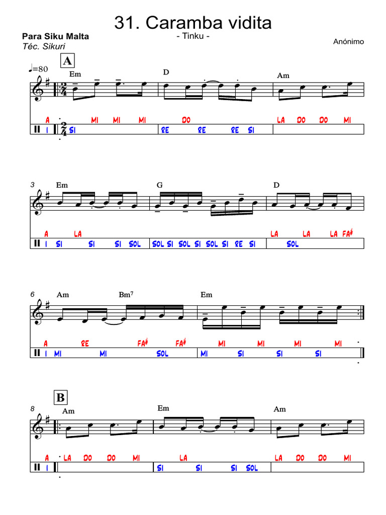CARAMBA VIDITAY (TINKU) - SIKU MALTA - BIGRAMA - SIKURI - Partitura ...