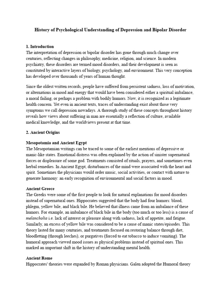 History of Psychological Understanding of Depression and Bipolar ...